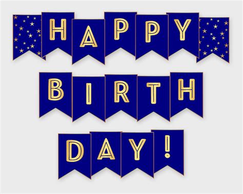 Happy Birthday Printable Banner Navy Gold Birthday Party Printable