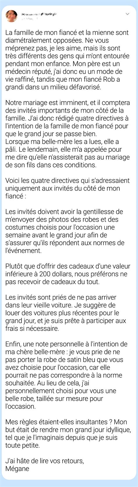 Jai donné à la famille de mon fiancé 4 directives pour notre mariage
