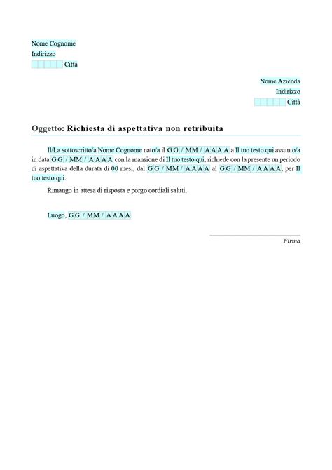 Modello Aspettativa Non Retribuita