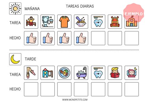 Plantilla de Tareas Diarias Español Hábitos y rutinas para Niños