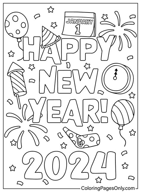 Happy New Year 2024 Coloring Pages Free Printable Coloring Pages