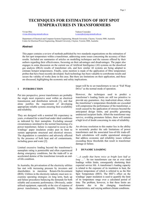 pdf techniques for estimation of hot spot temperatures in transformers