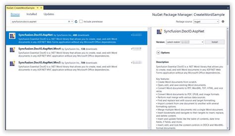 create word document in asp syncfusion