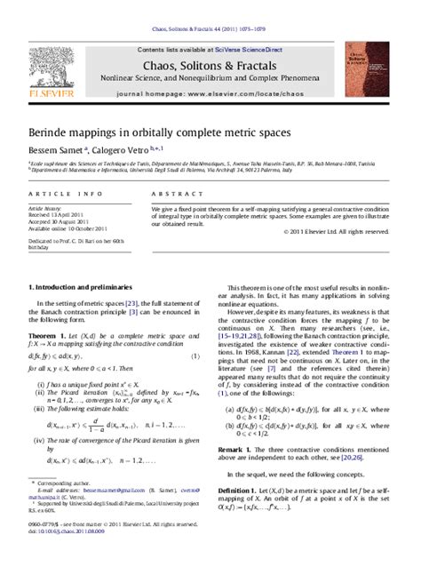 pdf berinde mappings in orbitally complete metric spaces calogero vetro