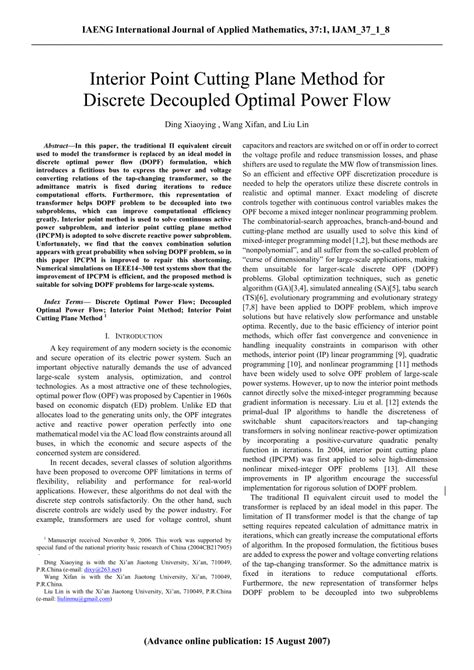 pdf interior point cutting plane method for discrete decoupled optimal power flow