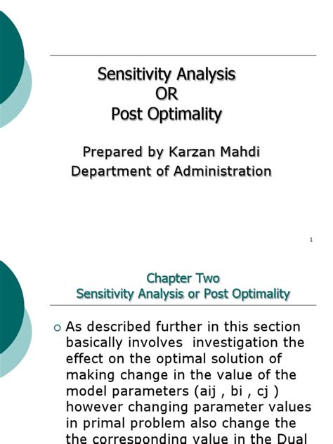 sensitivity analysis or post optimality prepared by karzan mahdi department of administration