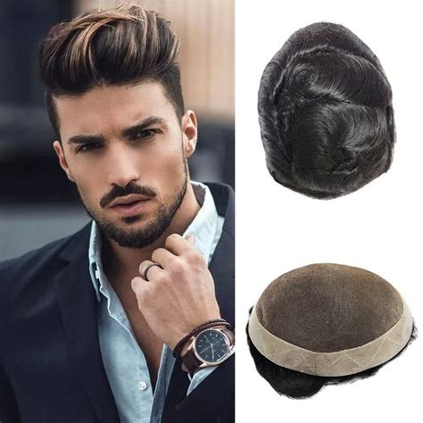 Peluca para hombre de Toupee fina mono y PU para hombre prótesis