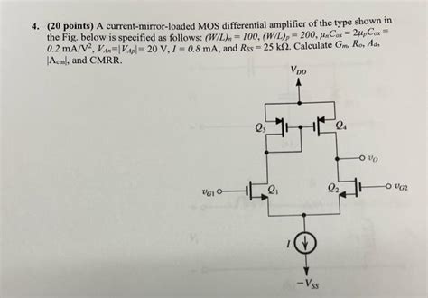 Solved 20 Points A Current Mirror Loaded MOS Differential Chegg