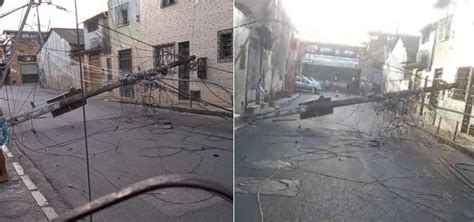 Motorista perde controle de caminhão e derruba poste no bairro do