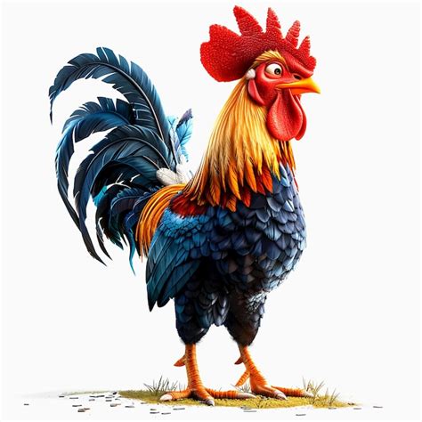 Dibujos animados en 3D Gallo aislado sobre fondo blanco Ilustración de
