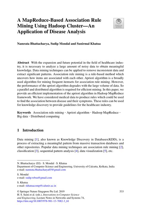 pdf a mapreduce based association rule mining using hadoop cluster—an application of disease