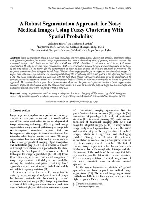 pdf a robust segmentation approach for noisy medical images using fuzzy clustering with