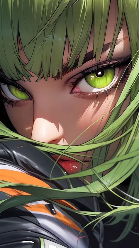 An Anime Character With Green Eyes And Long Hair