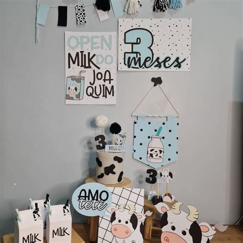 Kit Festa mesversário Vaquinha Milk Amo Tete Papelaria Elo7