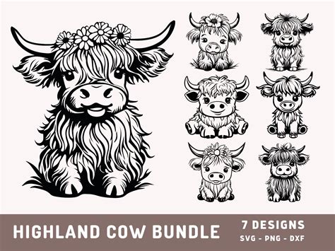 Highland Cow Svg Bundle Cute Cow Png Illustration Par Lemon Chili