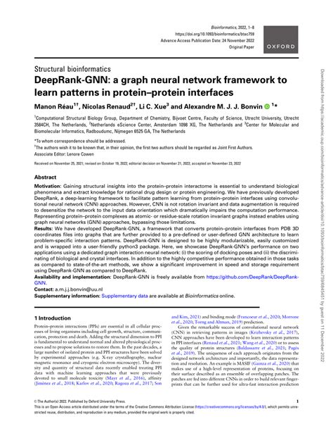 pdf deeprank gnn a graph neural network framework to learn patterns in protein protein interfaces