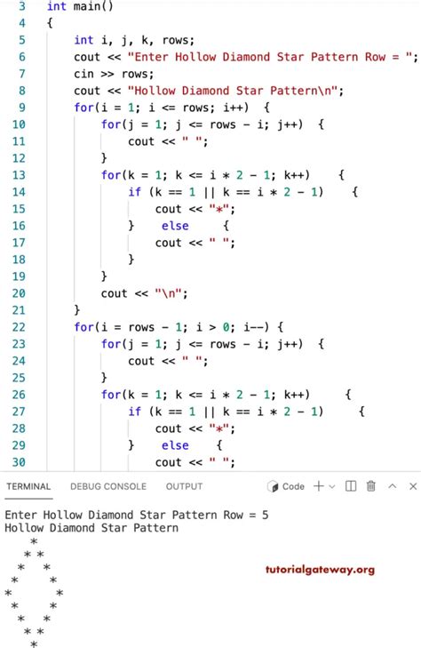 C Program To Print Hollow Diamond Star Pattern