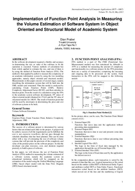pdf implementation of function point analysis in measuring the volume estimation of software