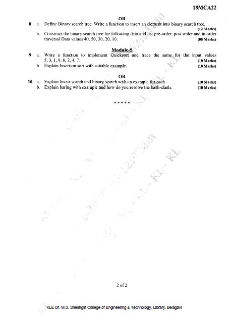 Visvesvaraya Technological University Mca Cbcs Second Semester