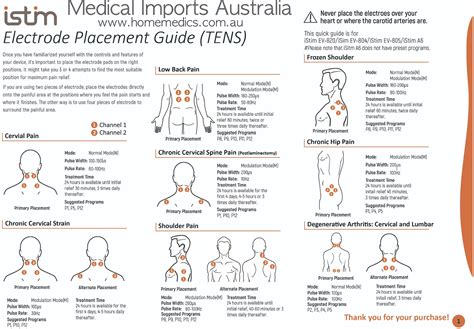 TENS EMS Pad Placement Settings Chart For TENS Machine Tens Ems Ten