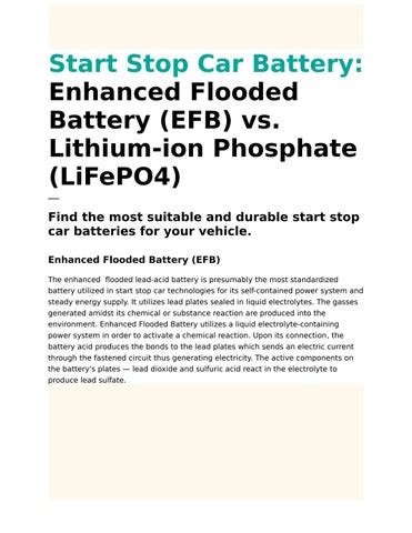 Start Stop Car Battery Enhanced Flooded Battery EFB Vs Lithium Ion
