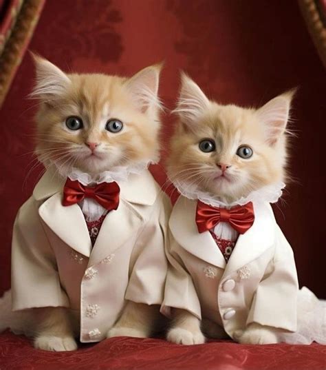 Two Kittens Dressed Up In Tuxedos And Bow Ties