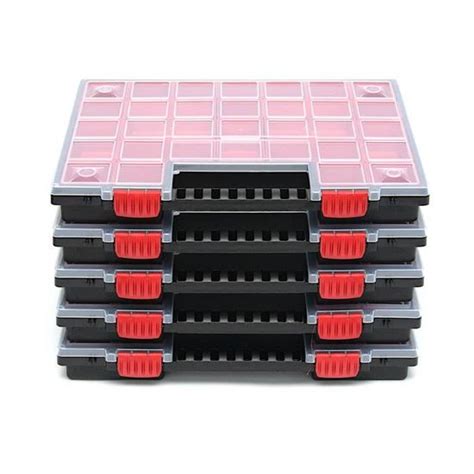 Lot de 5 boîtes de rangement avec couvercle et compartiments rouges