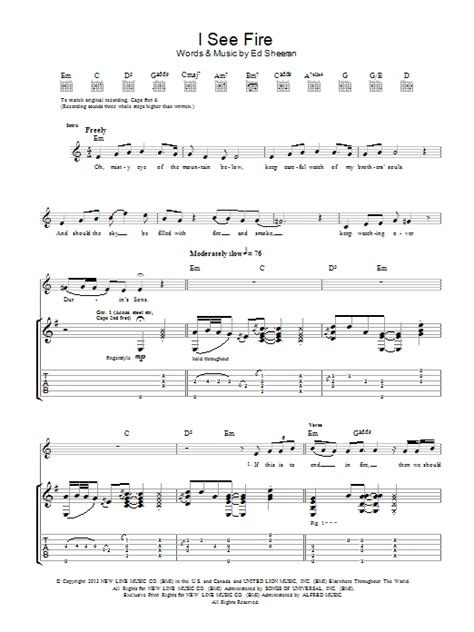 I See Fire From The Hobbit By Ed Sheeran Guitar Tab Guitar Instructor