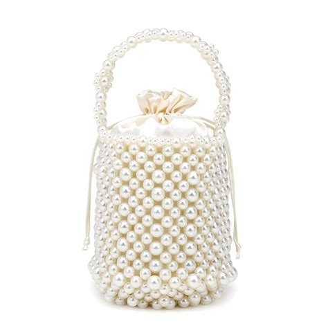 Lazer moda artificial pérola bolsa saco balde artesanal puro saco de