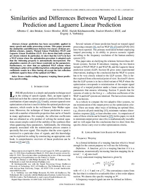 pdf similarities and differences between warped linear prediction and laguerre linear