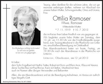 Traueranzeigen Von Ottilia Ramoser Trauer Bz