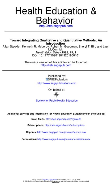 pdf toward integrating qualitative and quantitative methods an introduction