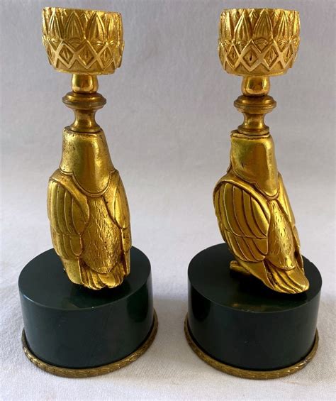 Proantic Paire De Bougeoirs Empire En Bronze Doré