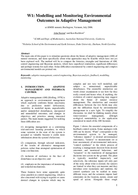 pdf w1 modelling and monitoring environmental outcomes in adaptive management ken reckhow