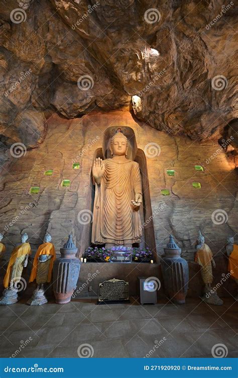 Front View Of Afghan Bamiyan Buddha Replica In Custom Made Grotto At