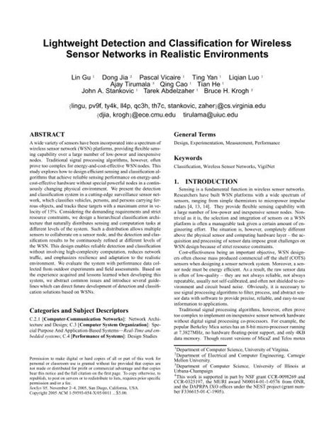 lightweight detection and classification for wireless sensor