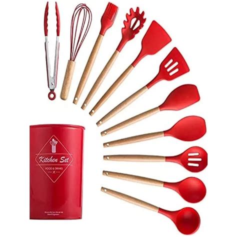 Jogo de Cozinha Kit C 12 Peças de Silicone Utensílios e Copo Suporte