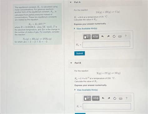 Solved The Equilibrium Constant Kc Is Calculated Using Chegg