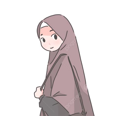 Islã Menina Muçulmana Hijab Marrom Olhando Para Trás Bolsa PNG