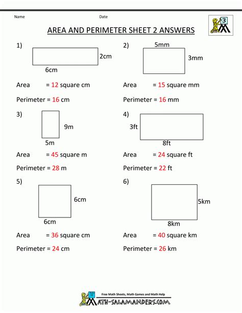 3rd Grade Area And Perimeter Worksheets