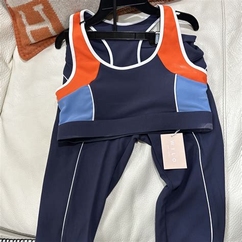 Wilo Sports Bra Shorts Set Anthropologie Padded Navy Orange 106 EBay