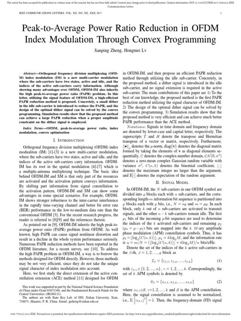 peak to average power ratio reduction in ofdm index modulation through convex programming pdf