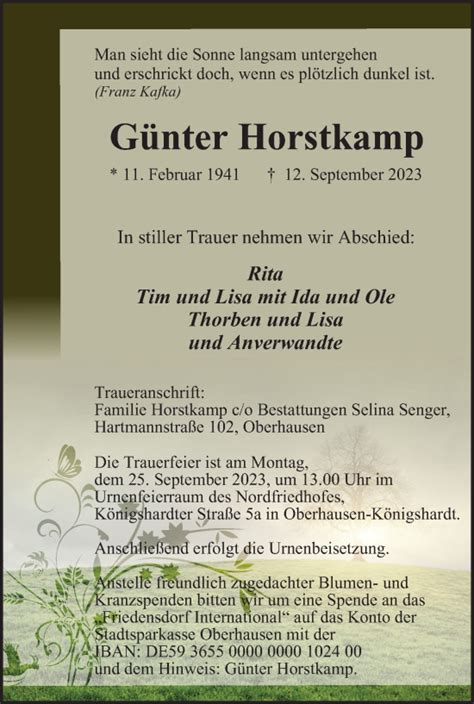 Traueranzeigen Von G Nter Horstkamp Trauer In Nrw De
