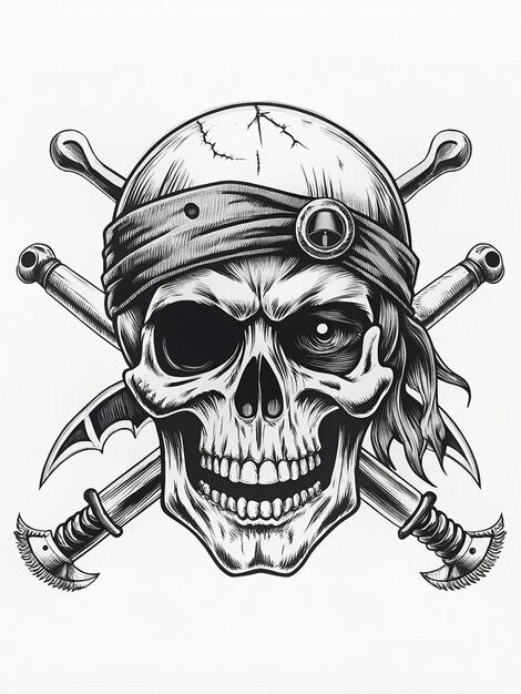 Pirate Skull With An Eye Patch And Bandana Beside Crossed Bones Or A