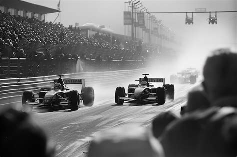 Premium Photo Two Racing Cars Driving Down A Track In Front Of A Crowd
