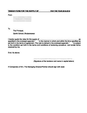 Fillable Online TENDER FORM FOR THE SUPPLY OF FOR THE YEAR 2018 2019