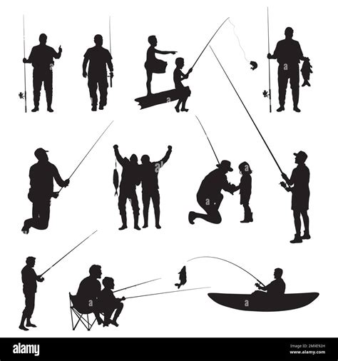 Fishing Silhouette Fishing Man Silhouette Set Stock Vector Image Art