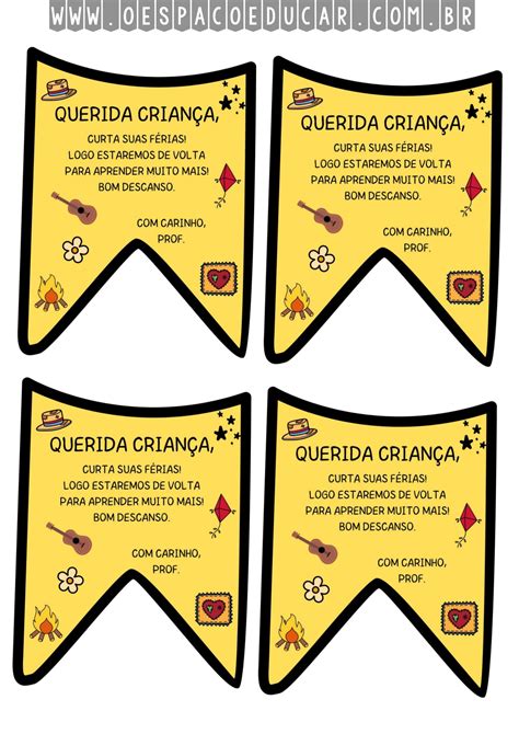 Bilhete junino de férias Blog Espaço Educar