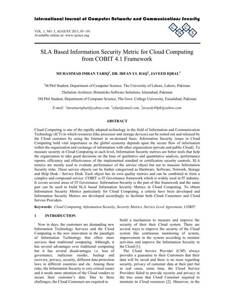 pdf sla based information security metric for cloud computing from cobit 4 1 framework
