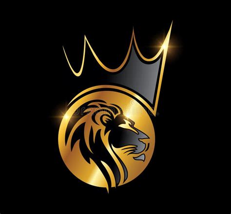 Golden Lion Head With Crown Logo Vector Icon Stock Vector
